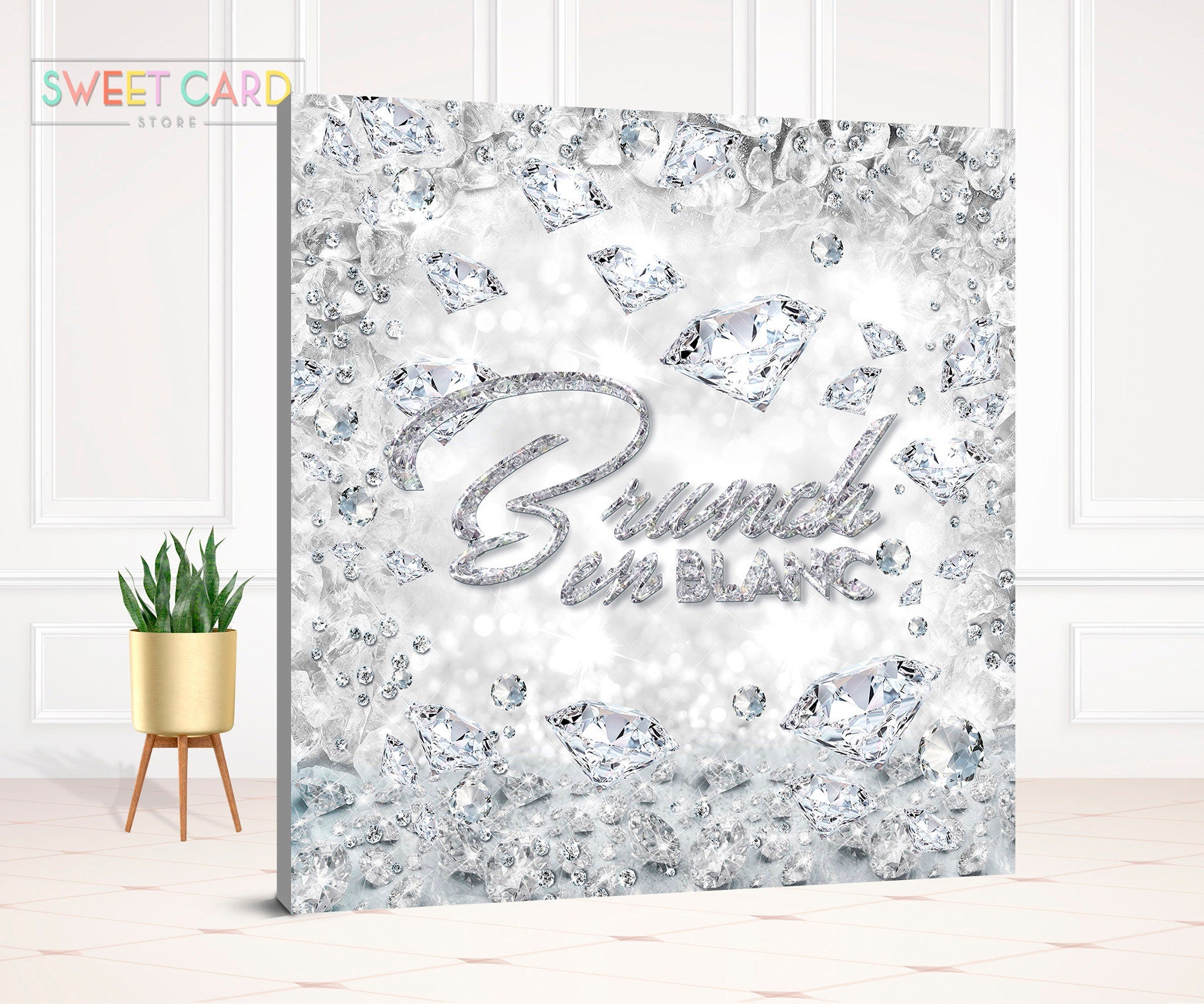 Brunch diamonds birthday backdrop, diamond white silver backdrop, Glam ...