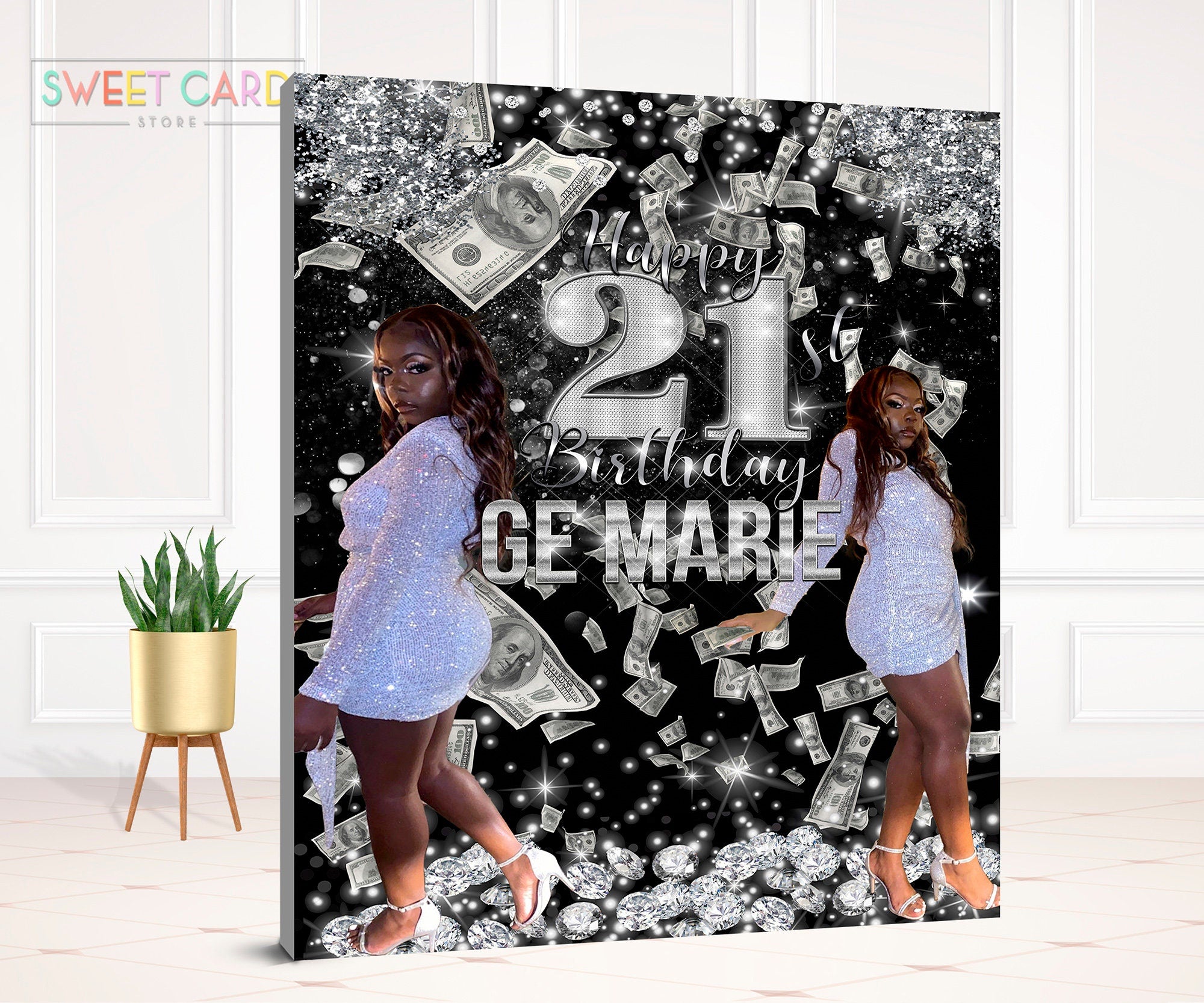 Money diamond backdrop, Black diamonds birthday Backdrop, sparkle glit ...