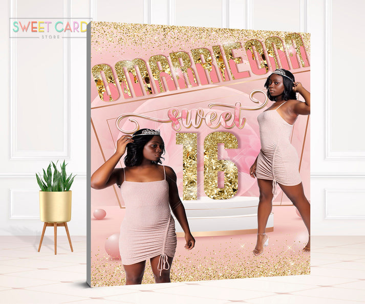 Sweet 16 birthday backdrop, glitter backdrop, glam birthday backdrop ...
