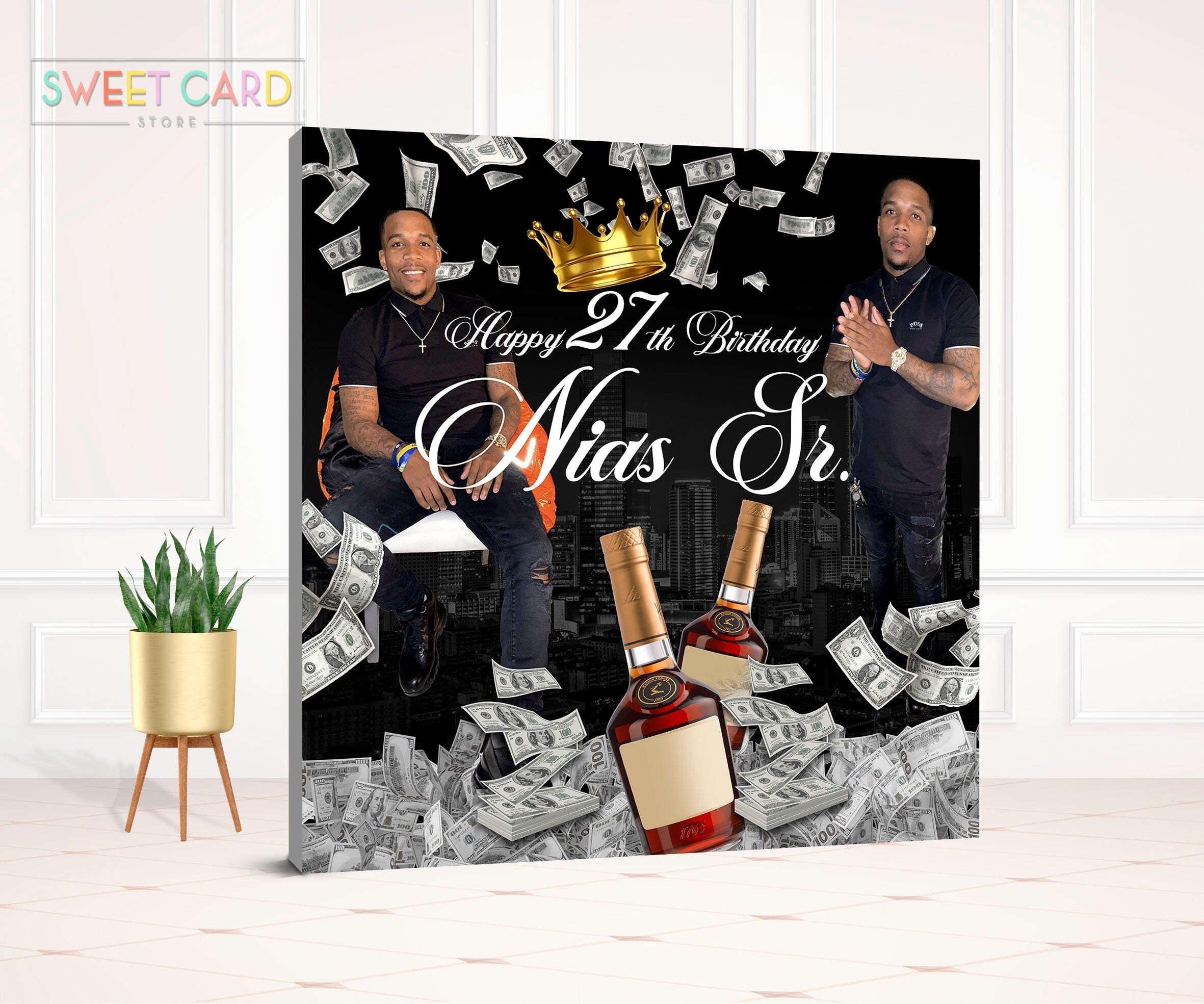 MONEY BIRTHDAY BACKDROP, 50th 40th 60th Birthday Party Backdrop, crown ...