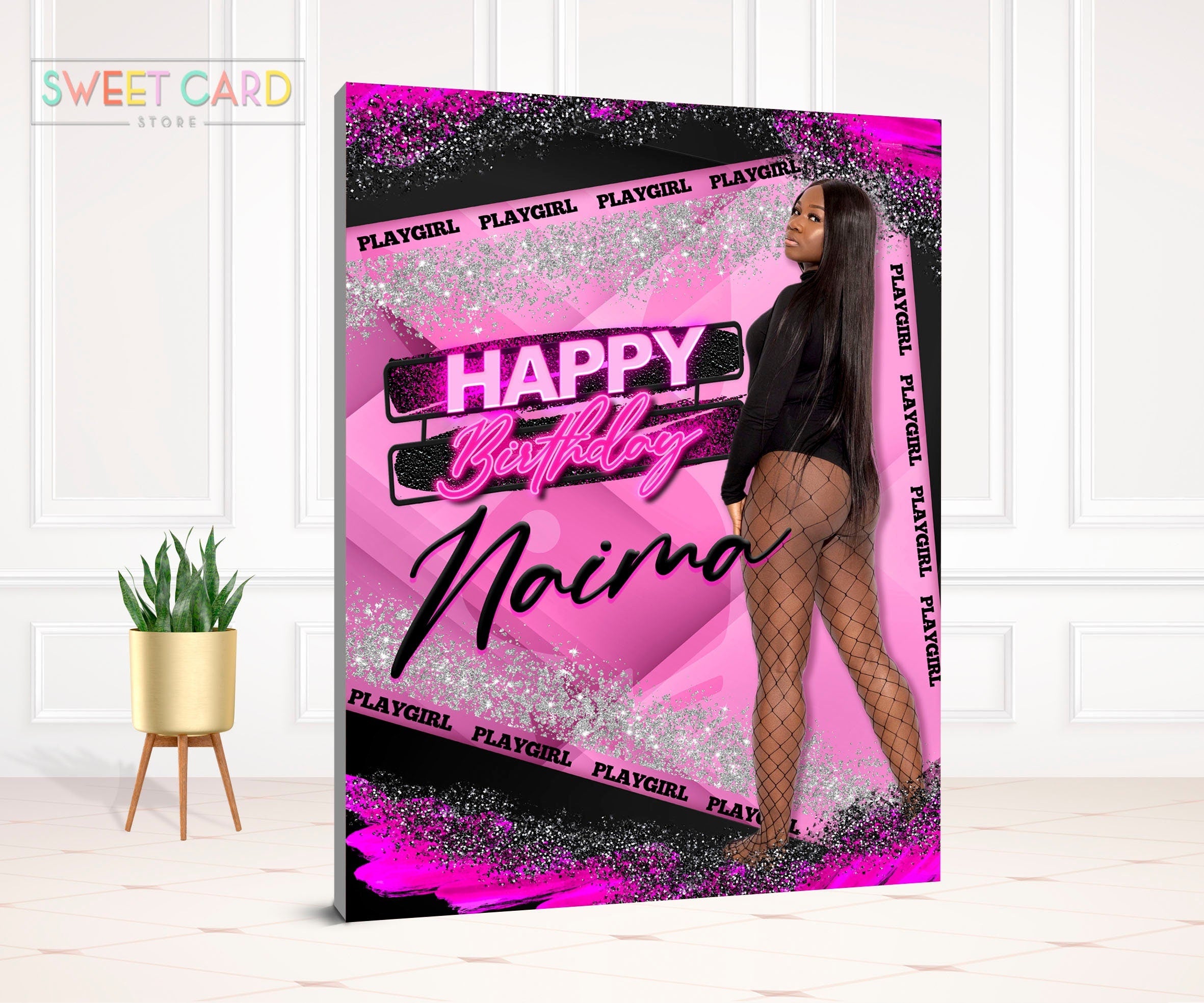 SHADES PINK BACKDROP, 20th 30th 40th birthday backdrop, pink black gli ...