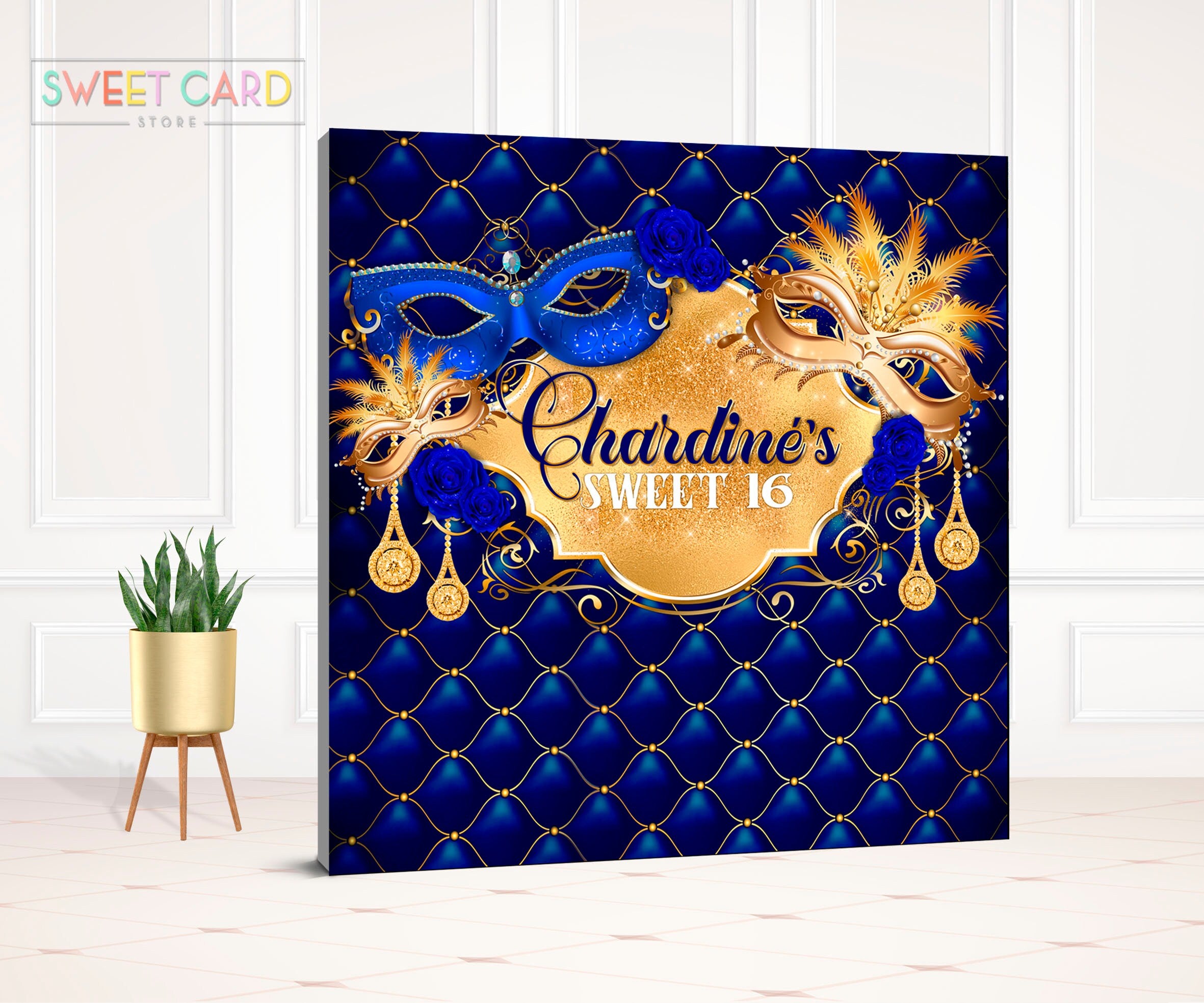 masquerade backdrop, Gold blue masquerade, Glitter masquerade, masquer ...