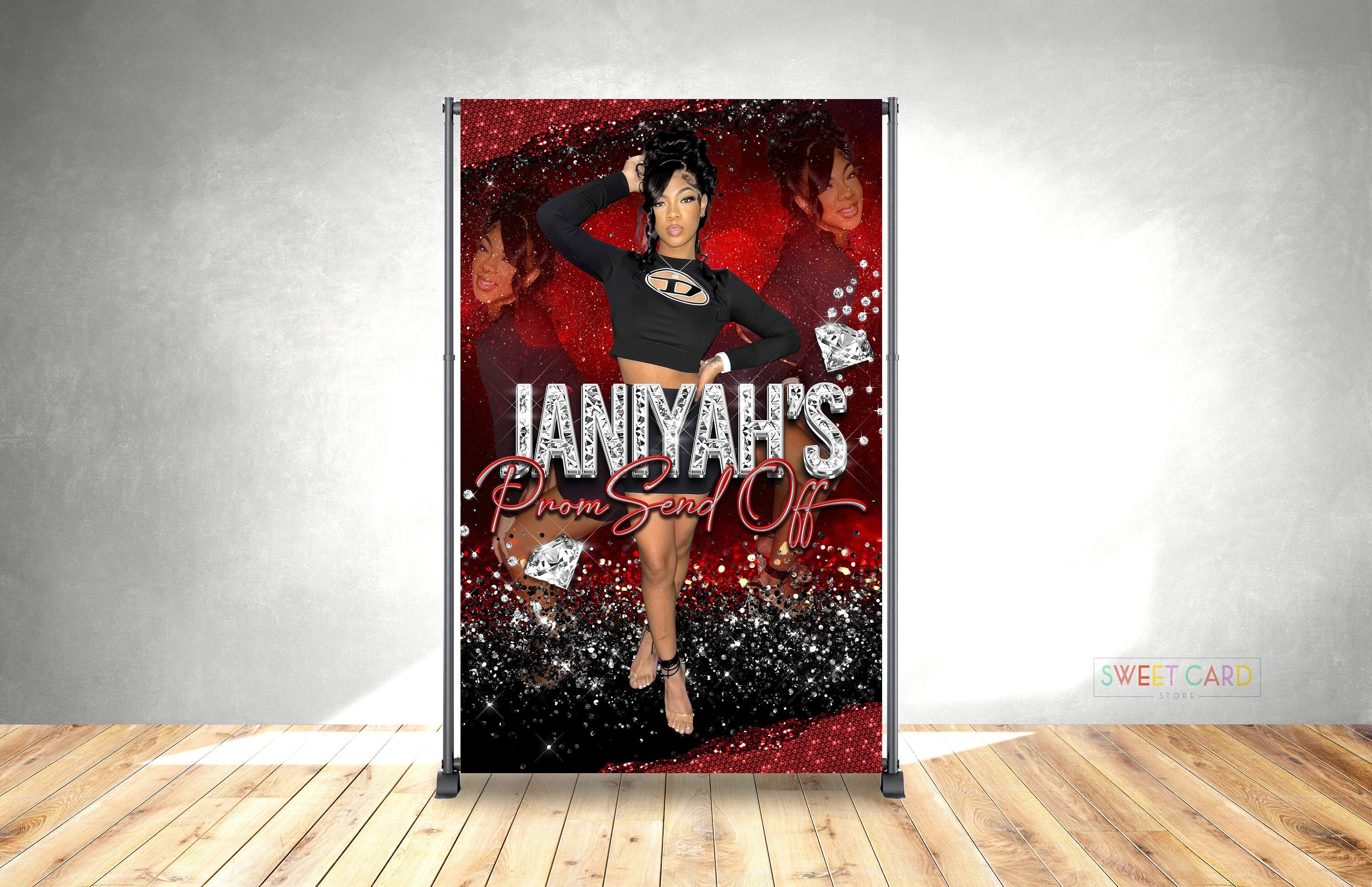 Prom Backdrop, Red Diamonds senior prom backdrop, Red silver backdrop ...