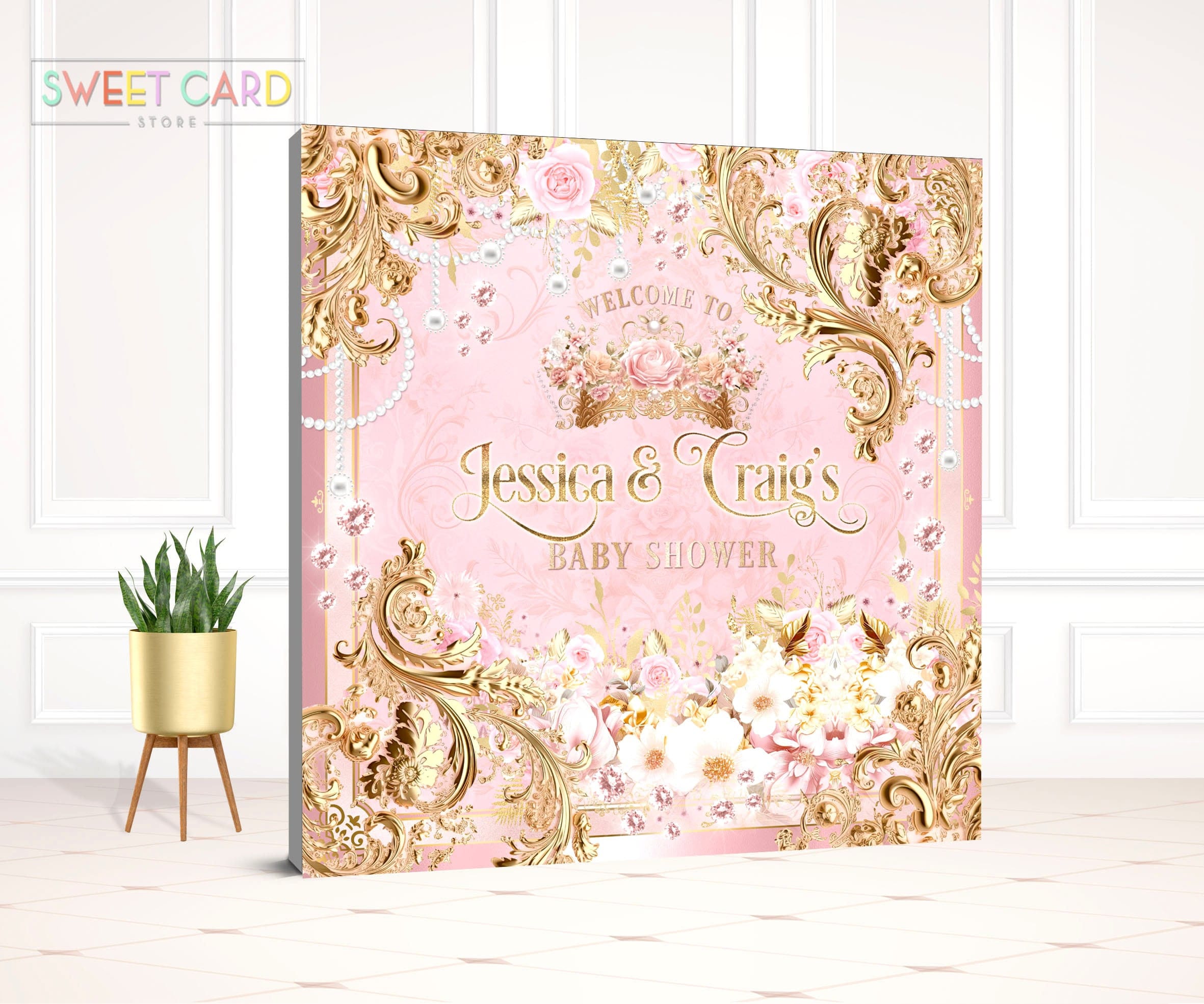 Crown Flowers pearls Party Backdrop, Princess crown Backdrop, Princess ...