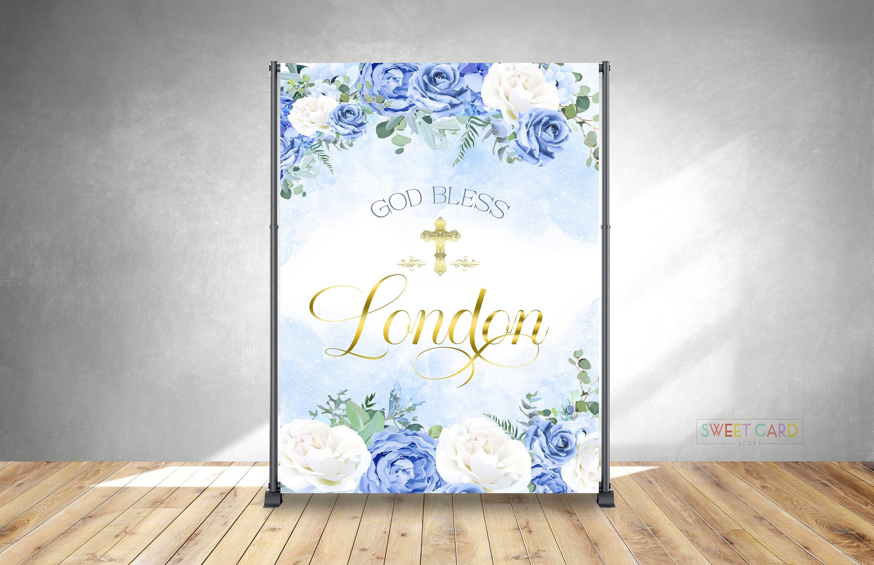 Floral Baptism backdrop, baptism christening backdrop, baptism Holy co ...